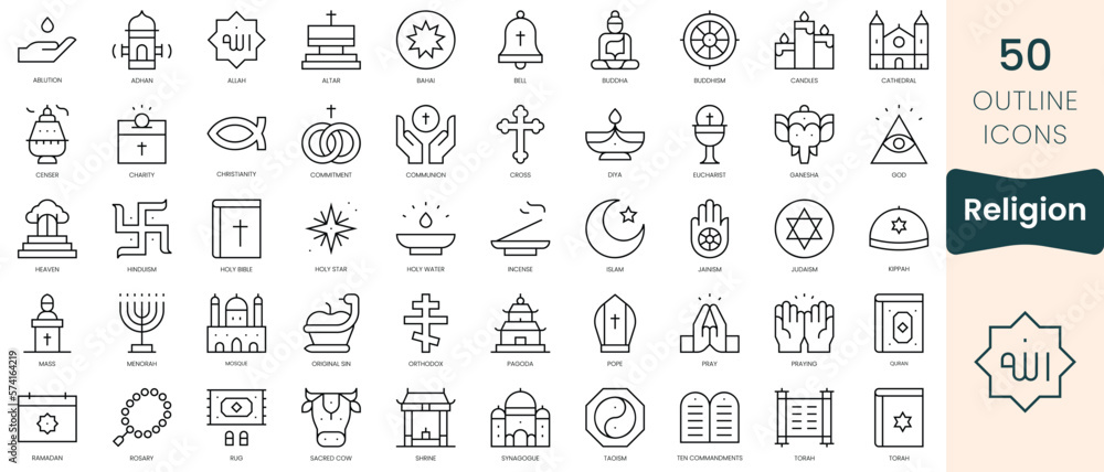 Set of religion icons. Thin linear style icons Pack. Vector ...