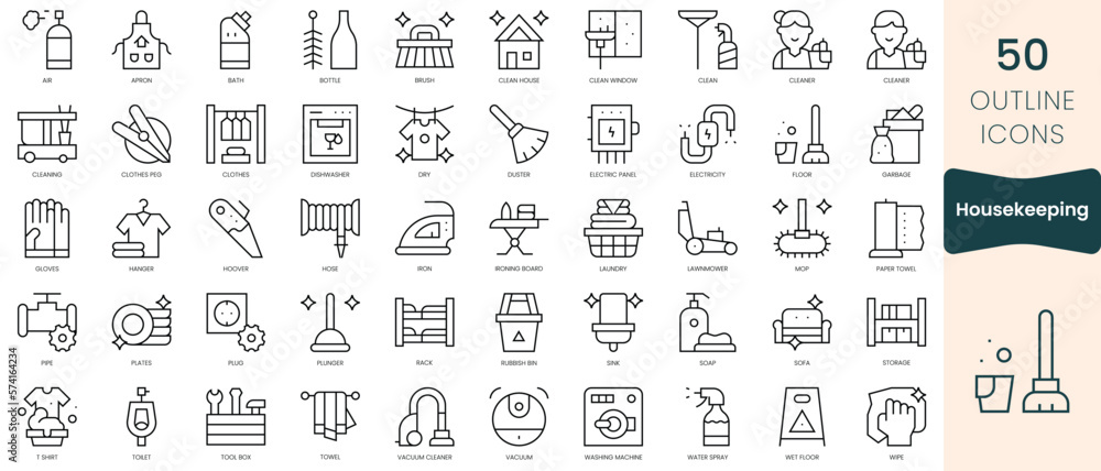 Set of housekeeping icons. Thin linear style icons Pack. Vector ...