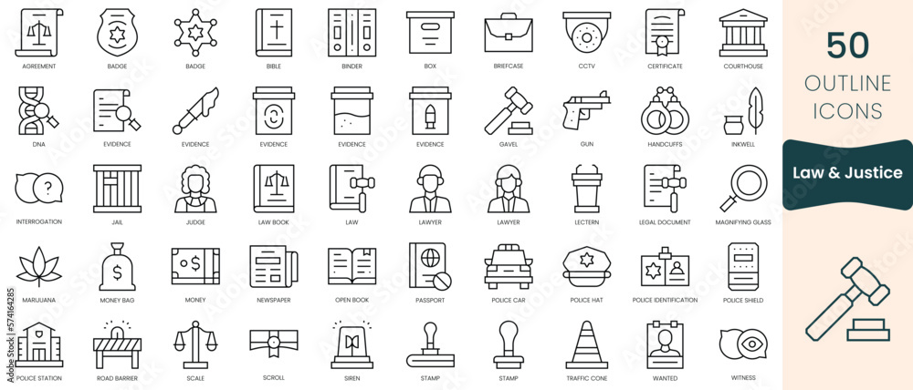 Set of law and justice icons. Thin linear style icons Pack. Vector ...