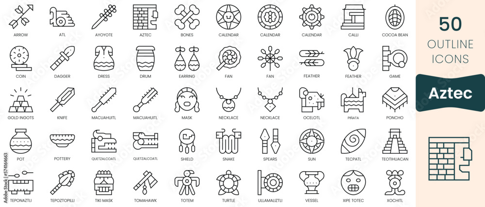 Set of aztec icons. Thin linear style icons Pack. Vector Illustration ...