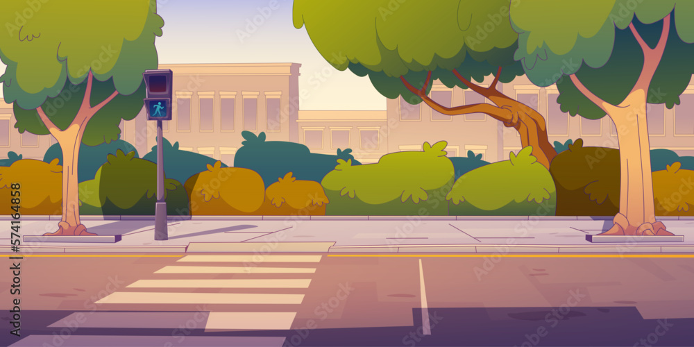 Contemporary city street with buildings and green traffic light at ...