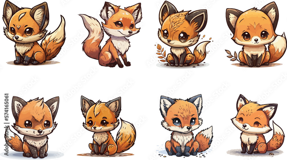 Vector collections of chibi and cute foxes for children cartoons ...