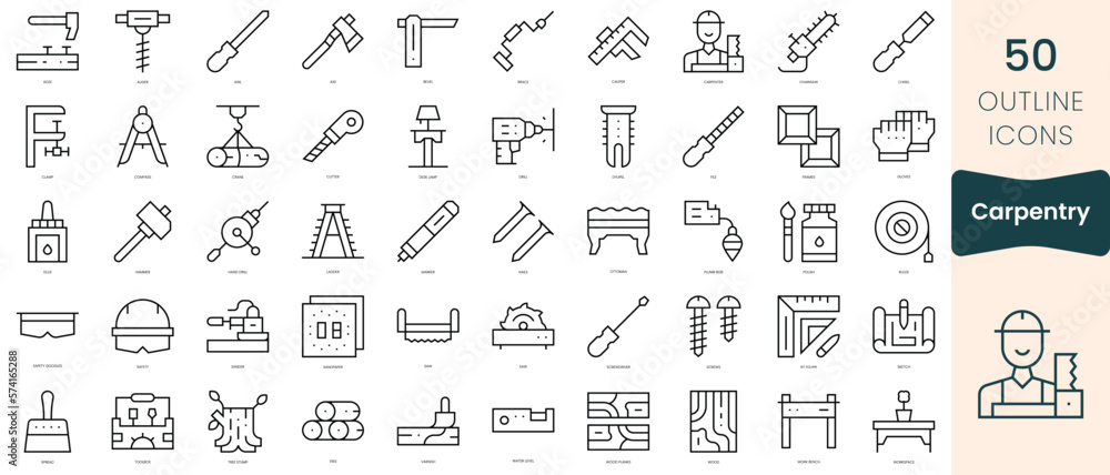Set of carpentry icons. Thin linear style icons Pack. Vector ...