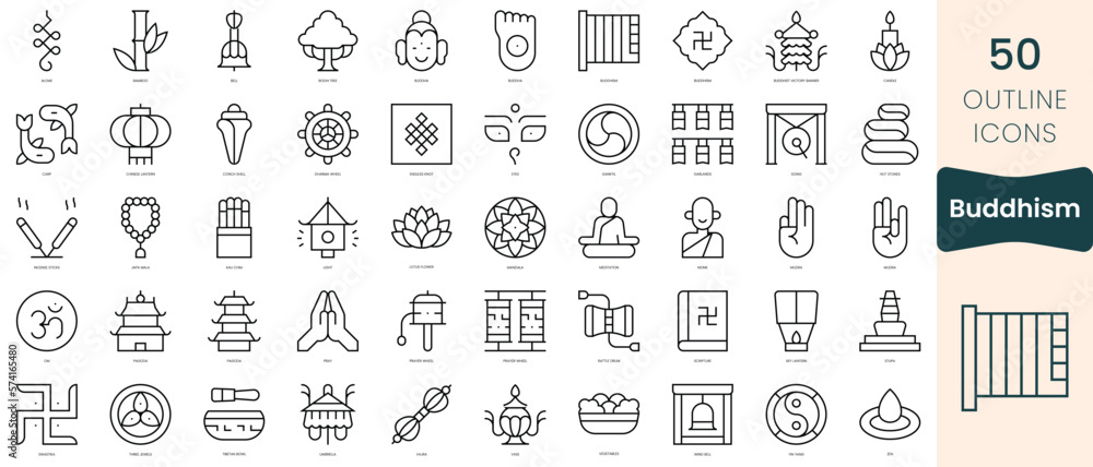 Set of buddhism icons. Thin linear style icons Pack. Vector ...