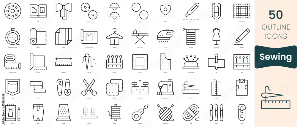 Set of sewing icons. Thin linear style icons Pack. Vector Illustration ...