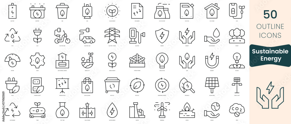 Set of sustainable energy icons. Thin linear style icons Pack. Vector Illustration Stock Vector ...