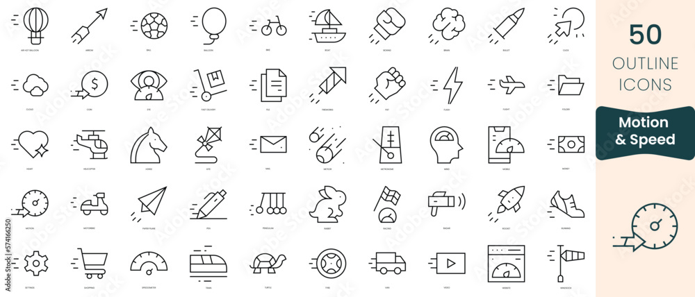 Set of motion and speed icons. Thin linear style icons Pack. Vector ...