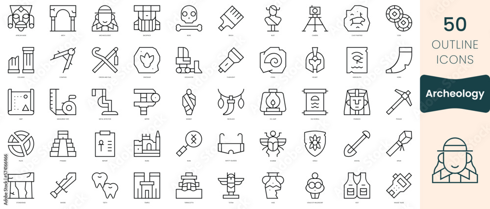 Set of archeology icons. Thin linear style icons Pack. Vector ...