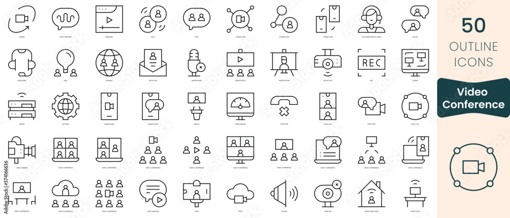 Set of video conference icons. Thin linear style icons Pack. Vector ...