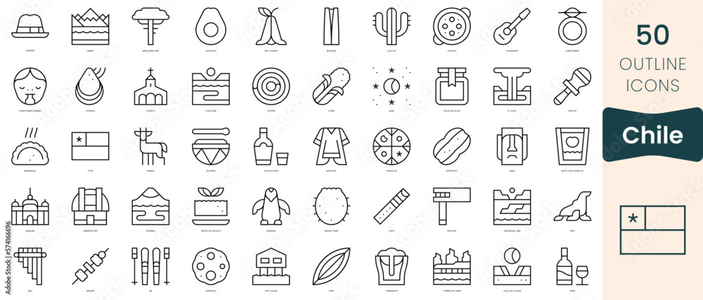 Set of chile icons. Thin linear style icons Pack. Vector Illustration ...