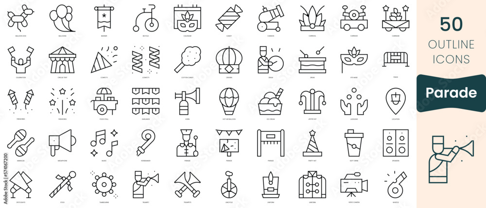 Set of parade icons. Thin linear style icons Pack. Vector Illustration ...