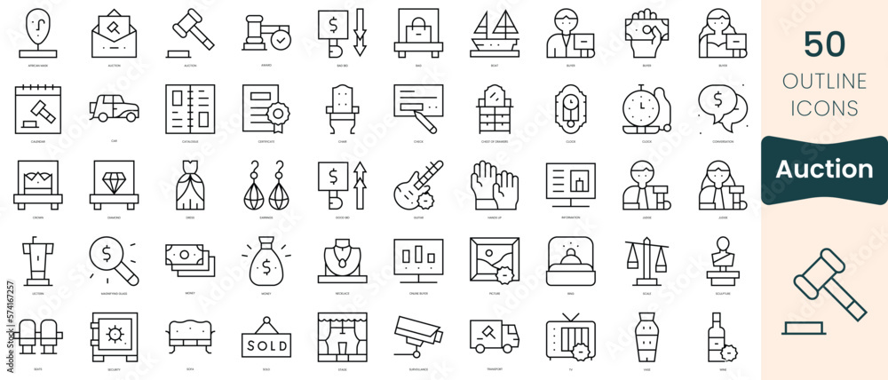 Set of auction icons. Thin linear style icons Pack. Vector Illustration ...