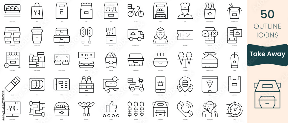 Set of take away icons. Thin linear style icons Pack. Vector ...