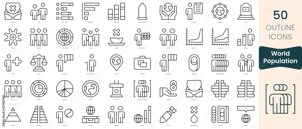 Set of world population icons. Thin linear style icons Pack. Vector ...