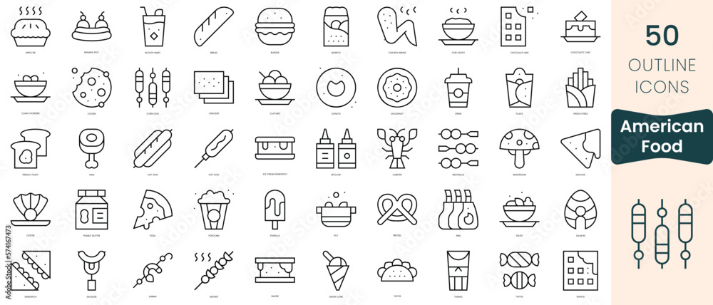 Set of american food icons. Thin linear style icons Pack. Vector ...
