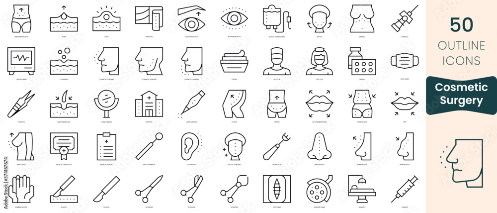 Set of cosmetic surgery icons. Thin linear style icons Pack. Vector ...