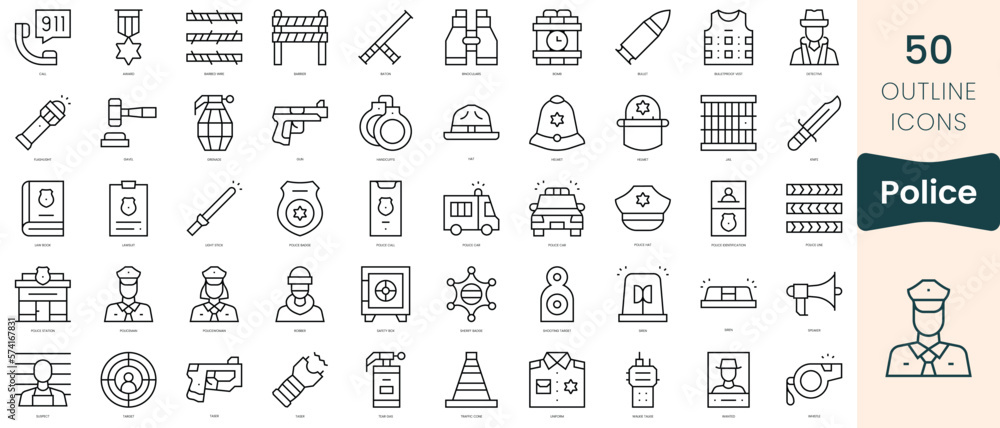 Set of police icons. Thin linear style icons Pack. Vector Illustration ...