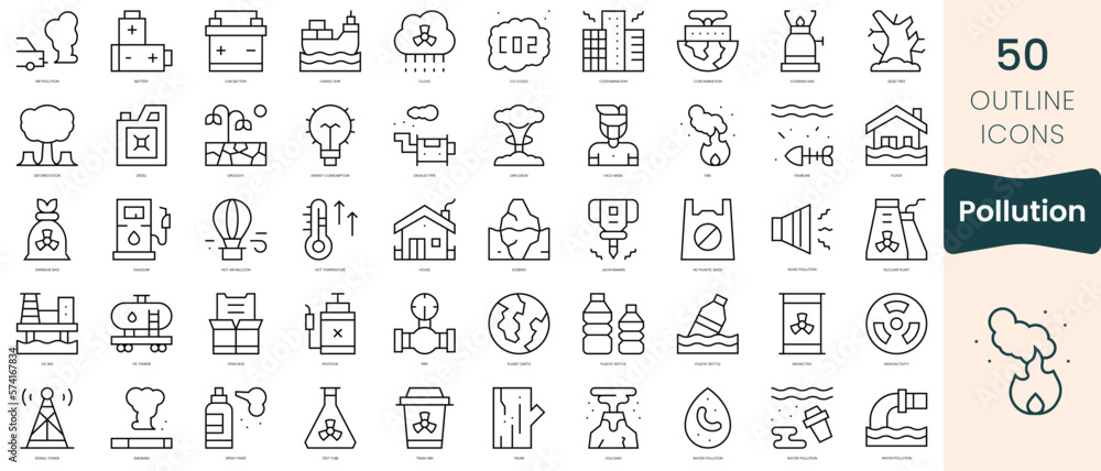 Set of pollution icons. Thin linear style icons Pack. Vector ...