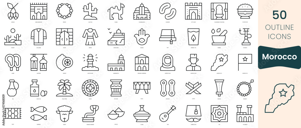 Set of morocco icons. Thin linear style icons Pack. Vector Illustration ...