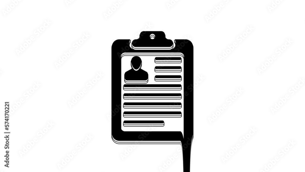 Black Clipboard with resume icon isolated on white background. CV ...