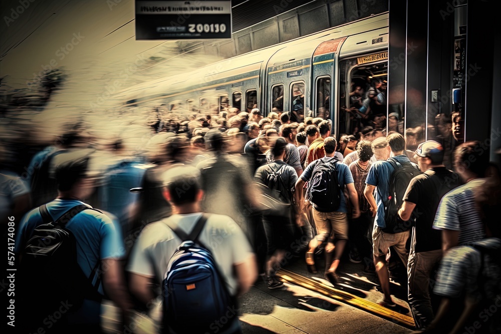 People moving at the station, showing the frenzy - Generative AI Stock ...