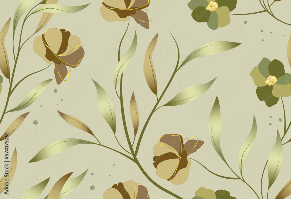 Plants wallpaper vector background. Flower and leaves plant element in ...