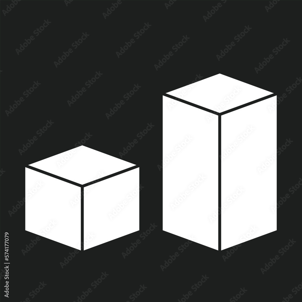 Cube and parallelepiped pictogram. Isometric view of 3D shapes. White ...