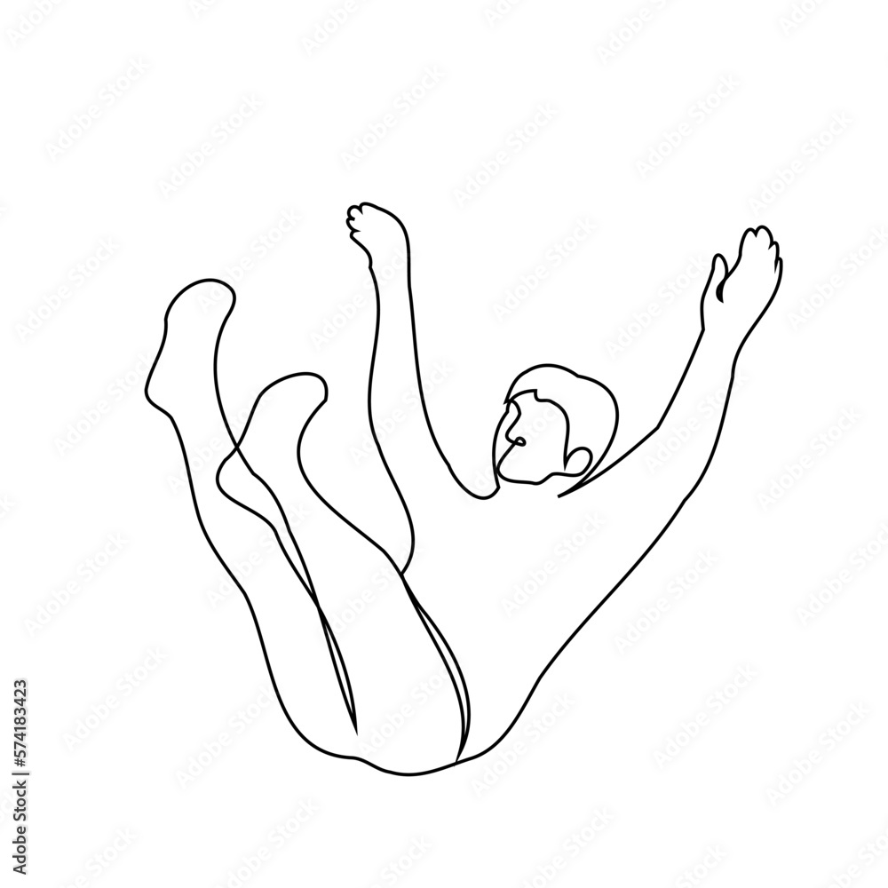 full length man in free fall back down - one line drawing vector ...