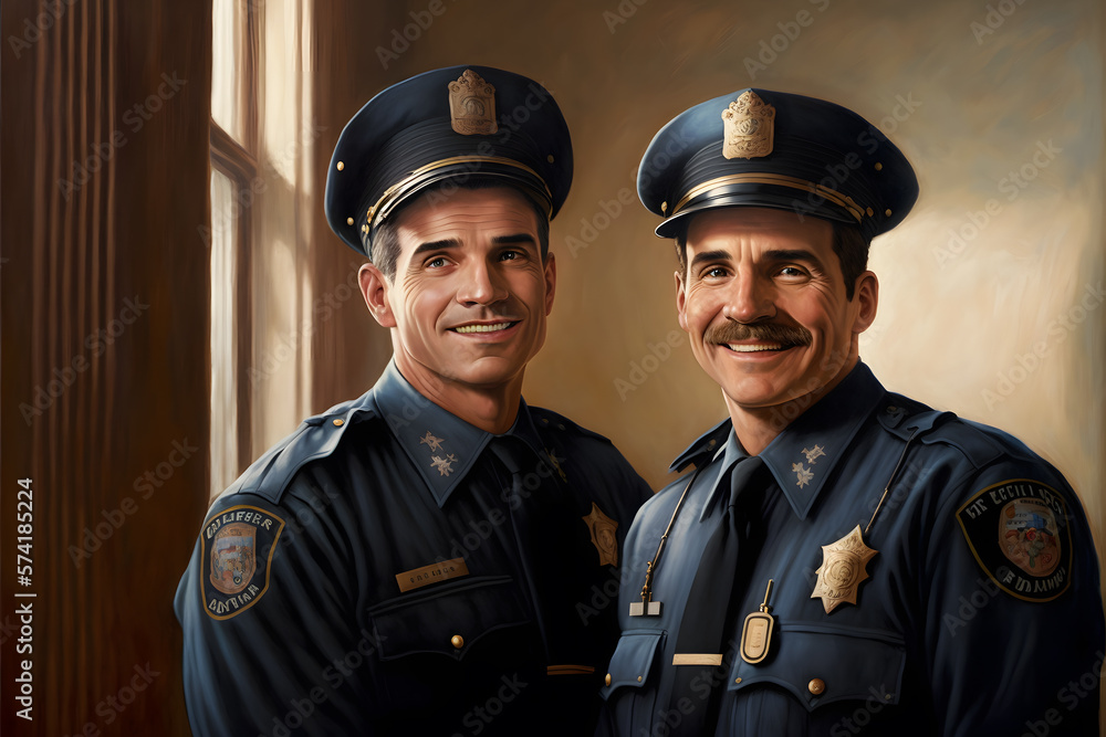 Vintage portraits of male police workers in classical police uniforms ...