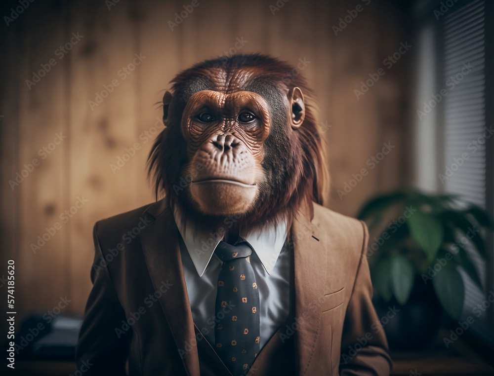Chimpanzee Portrait as businessman in a stylish classic suit in the ...