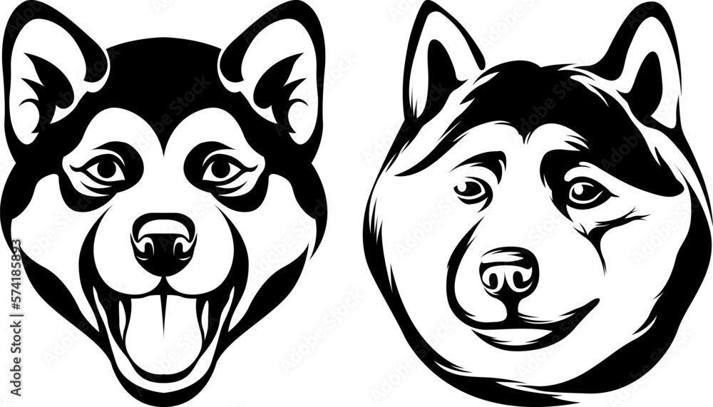 Heads of dog. Shiba inu abstract character illustration. Graphic logo ...