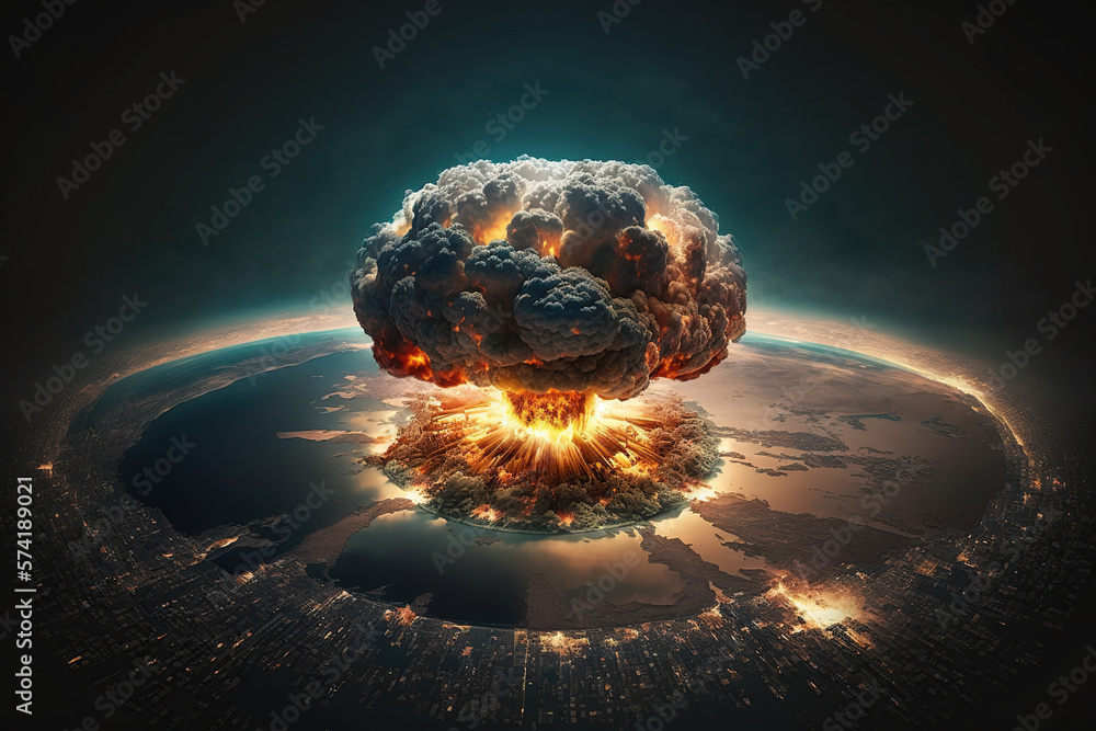 ภาพประกอบสต็อก Terrifying nuclear explosion bomb, with its intense ...