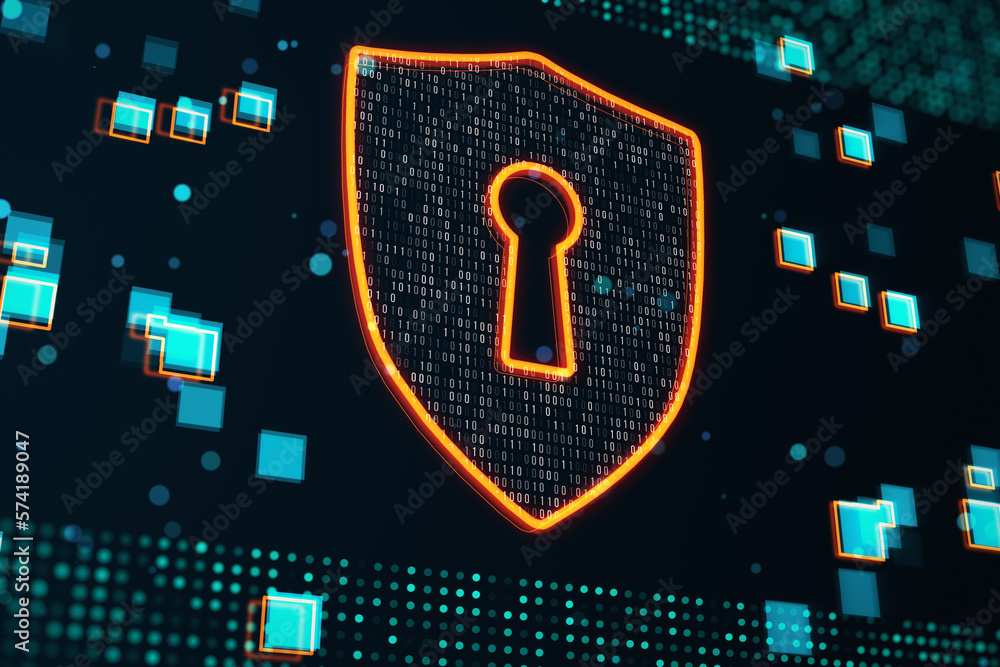 Security Net And Data Protection Concept With Digital Shield Symbol With Covered By Binary Code