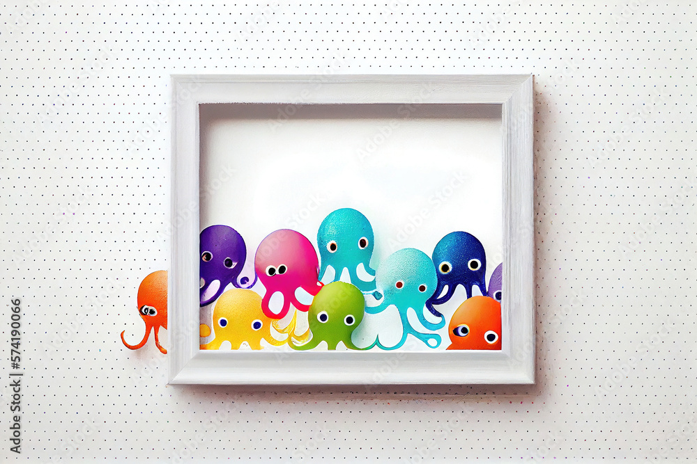 Cute cartoon octopus border frame on light white background mock-up ...