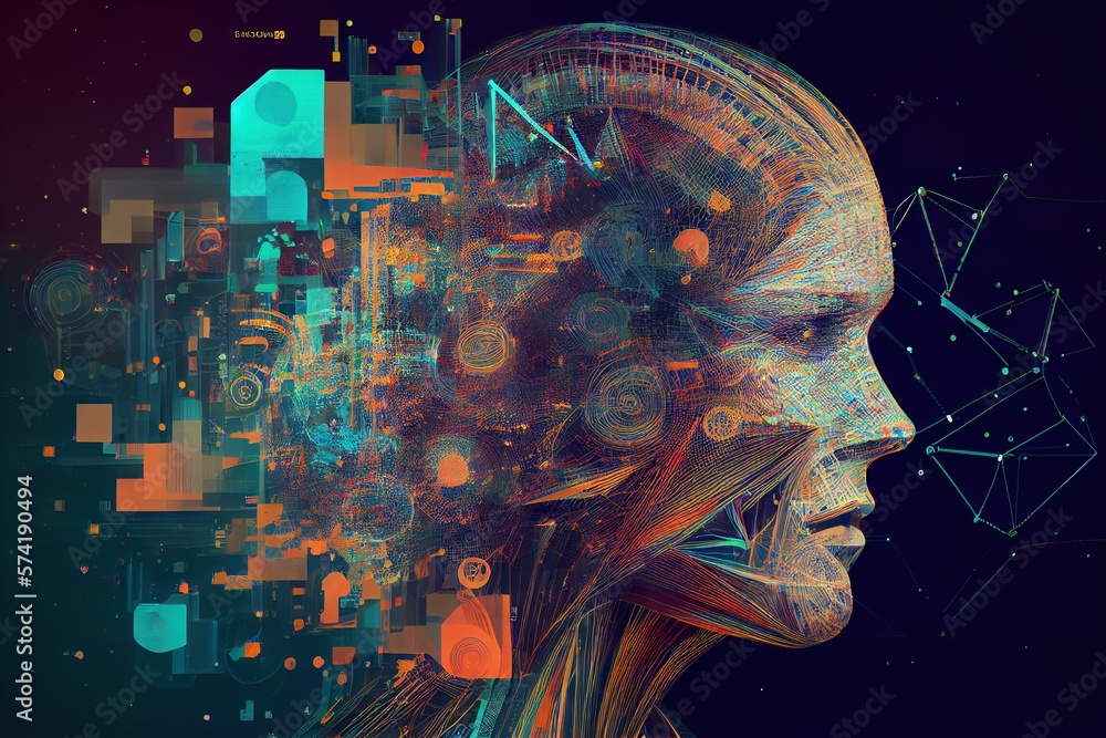 Big Data Analytics for Marketing. Electronic mind. Neuronet, deep machine learning concept. AI ...