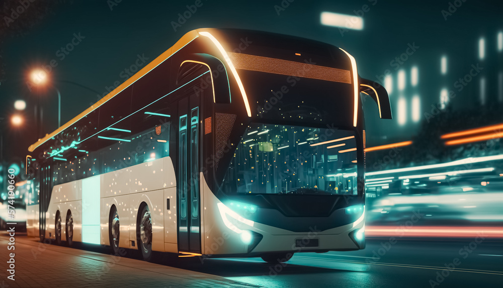 Future of urban autonomous mobility transport, AV city bus moving on ...