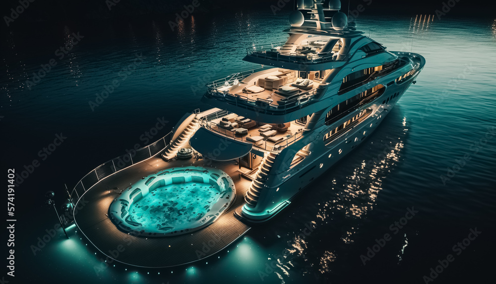 A large private luxurious modern private super yacht a swimming pool ...