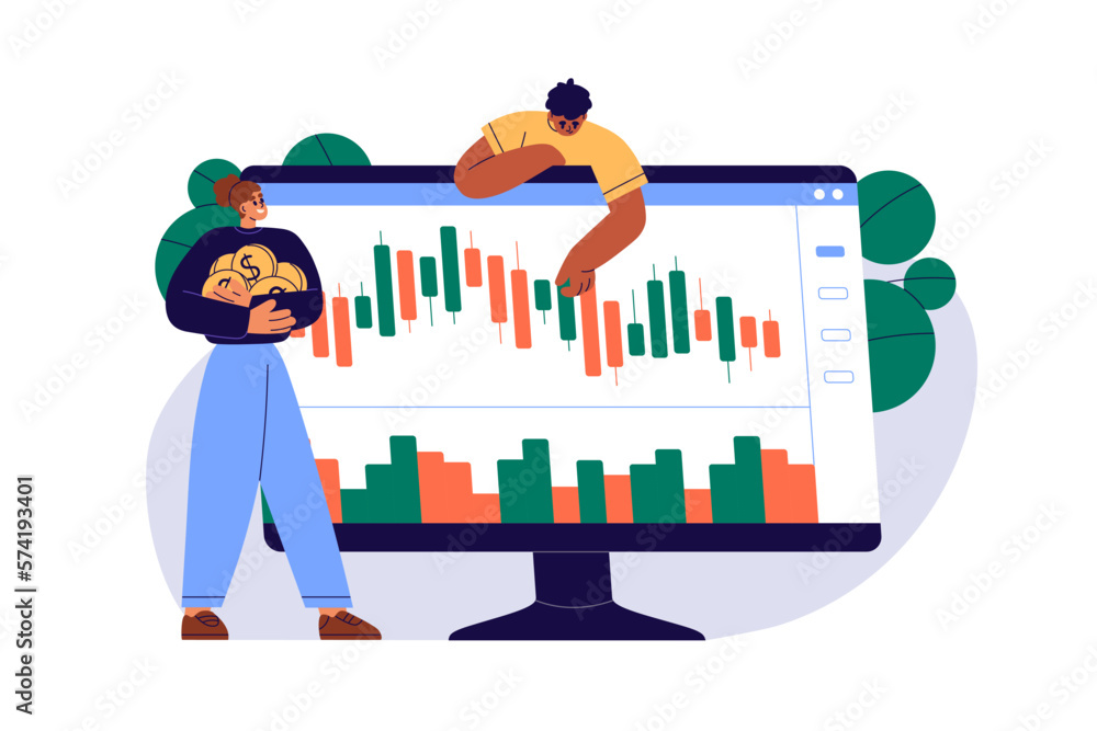 Investors trading on stock market, investing money, analyzing candle ...