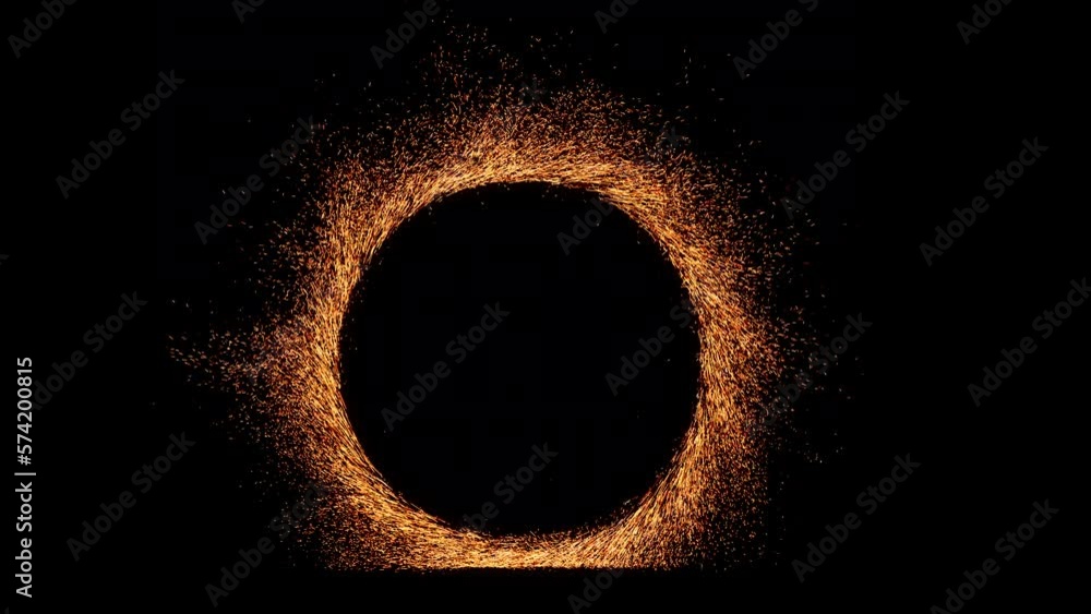Animation of a strange dimensional portal, circle of orange sparks ...