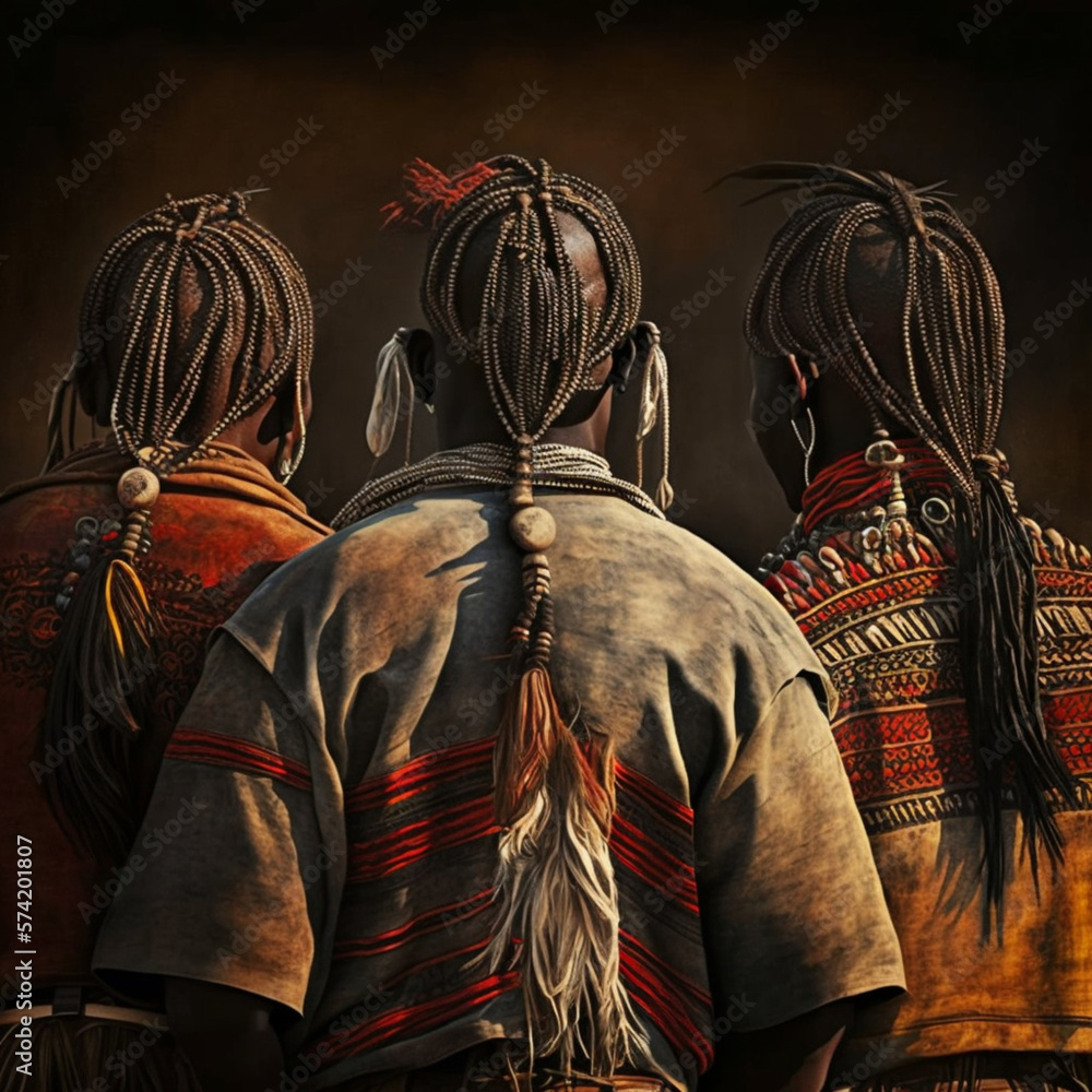 Back view of people from an African tribe. Generative AI. Stock ...