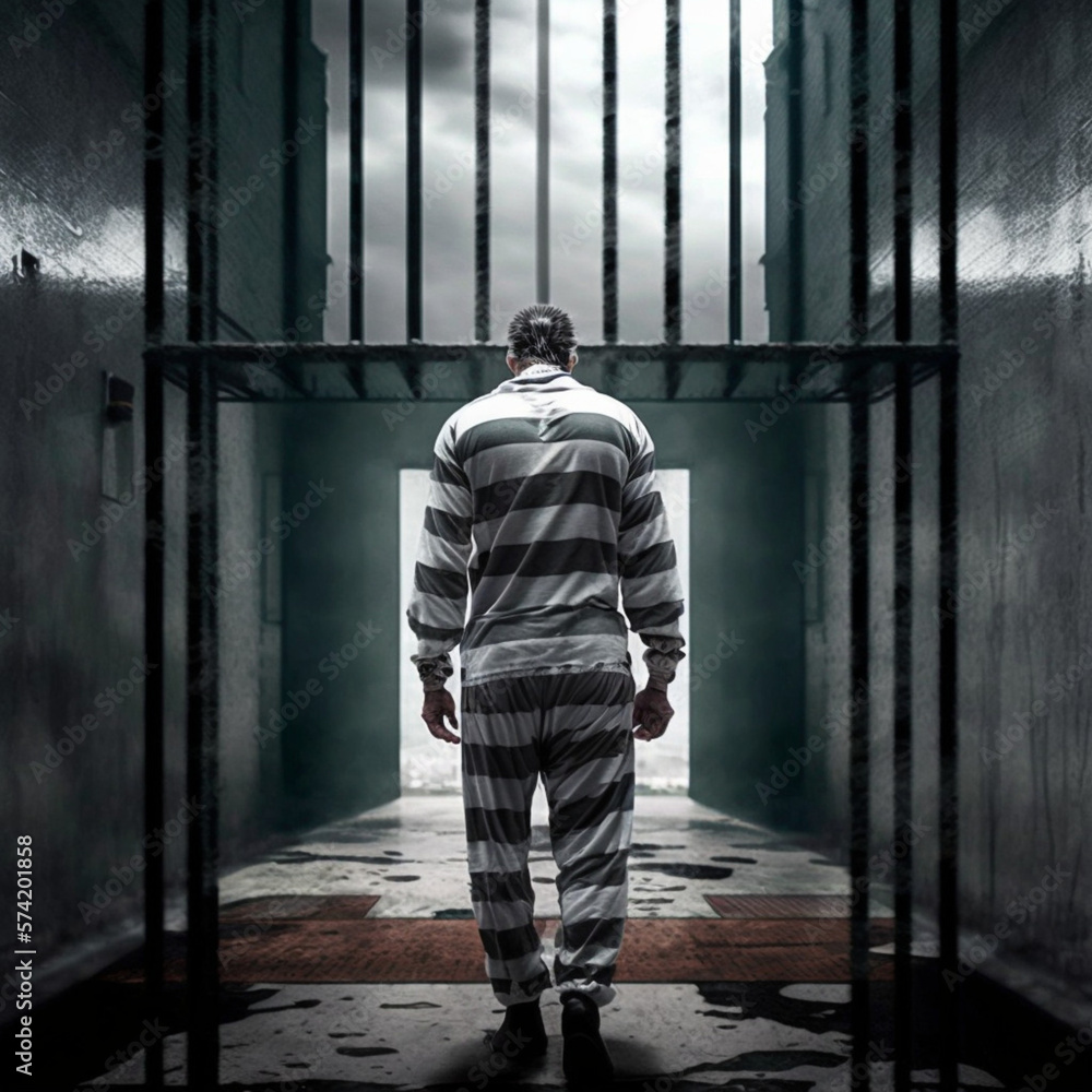 Back view of a convict in prison. Generative AI. Stock Illustration ...