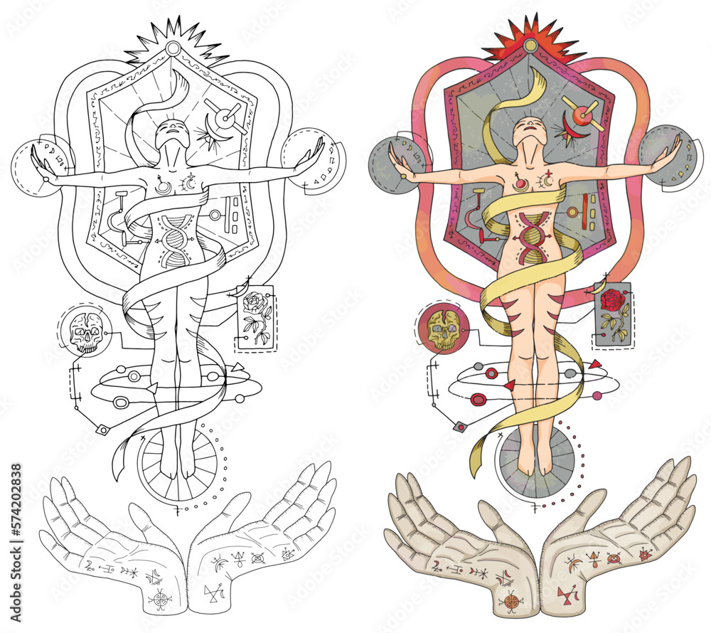 Vector Mystic illustration with occult, esoteric and gothic symbols of ...