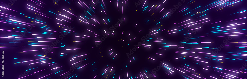 Light rays in cosmos space. Explosion effect. Futuristic data flow. Sci ...