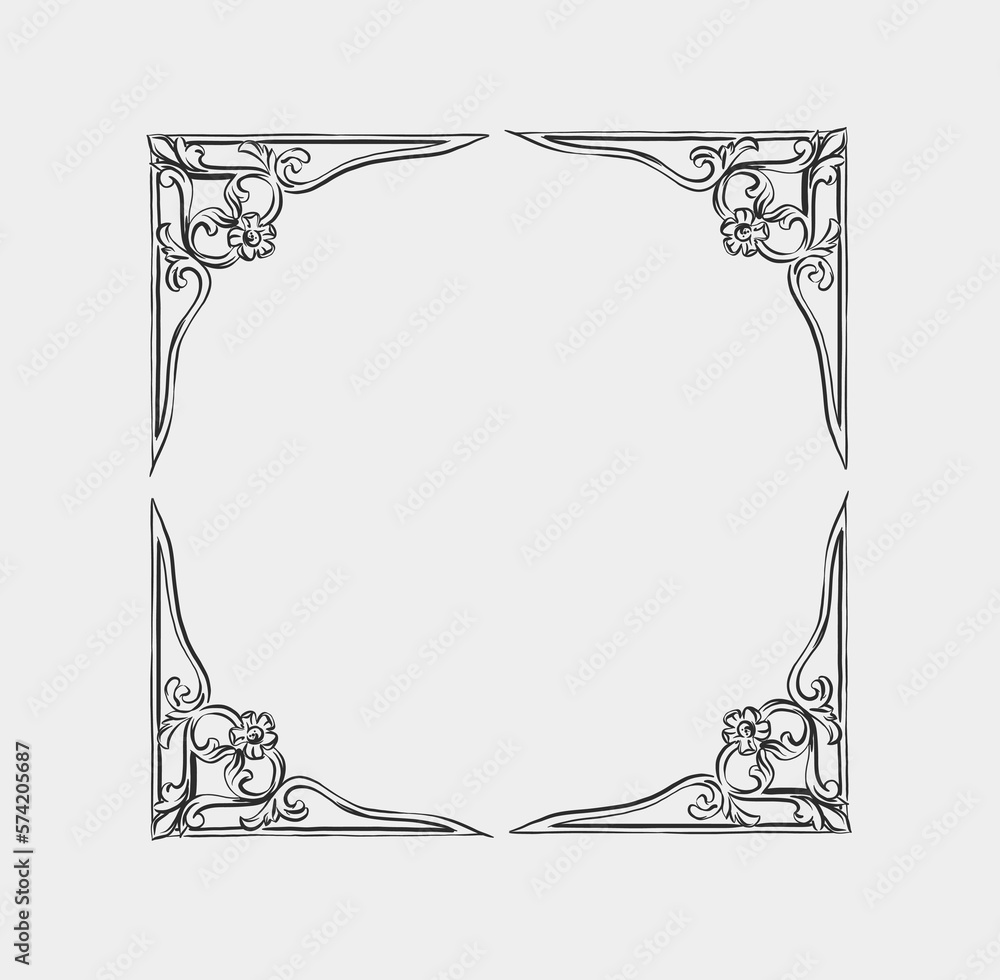 Hand drawn vector abstract outline,graphic,line art vintage baroque ...