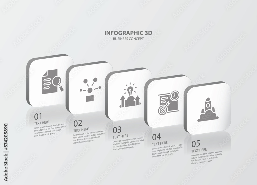 3D infographic design 5 options or steps. Isometric 3d corporate ...