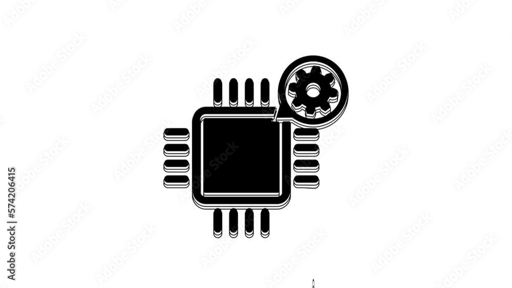 Black Processor and gear icon isolated on white background. CPU, chip ...