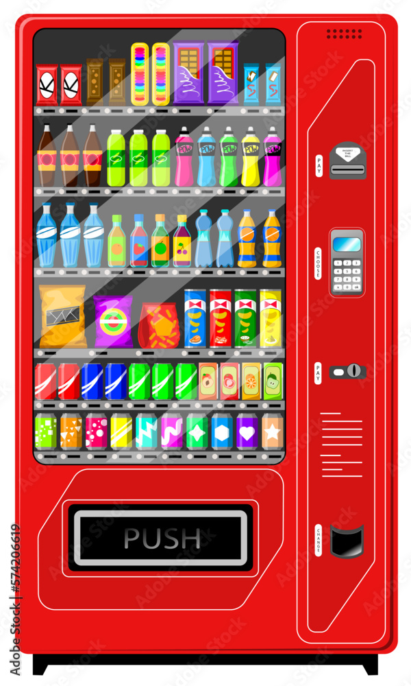 Vending machine with food and drinks. Automat vendor machine front view ...