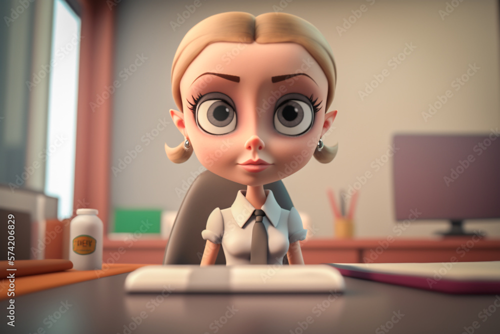 Cartoon office lady talking with her subordinate or colleague in her ...