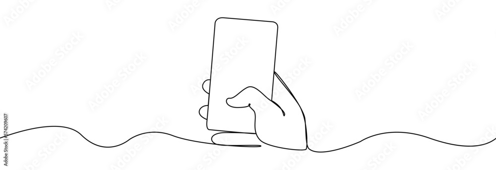 Hand holding phone one line drawing.Continuous line drawing smartphone ...