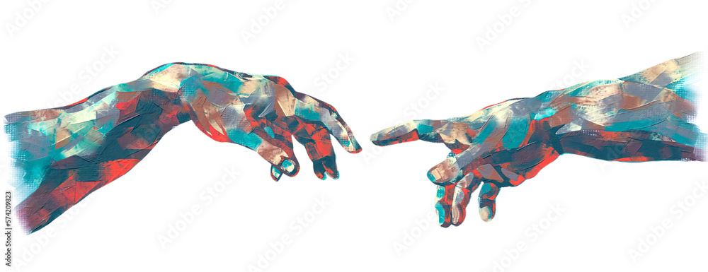 Fine art painting, hands. Michelangelo's masterpiece. Wide large ...